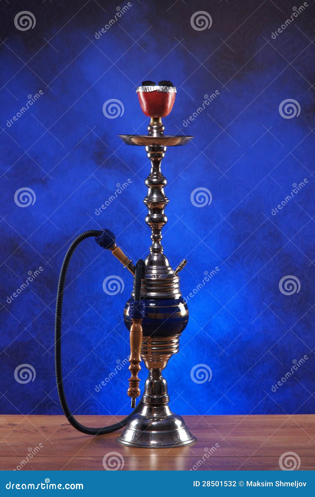 An Old Blue Ceramic Hookah on a Blue Background Stock Photo - Image of ...