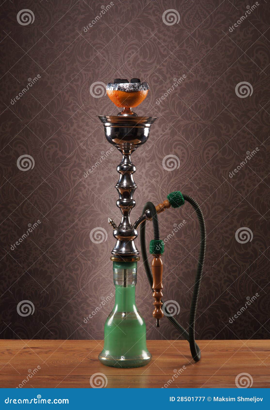 An Old Blue Ceramic Hookah on a Green Background Stock Image - Image of ...