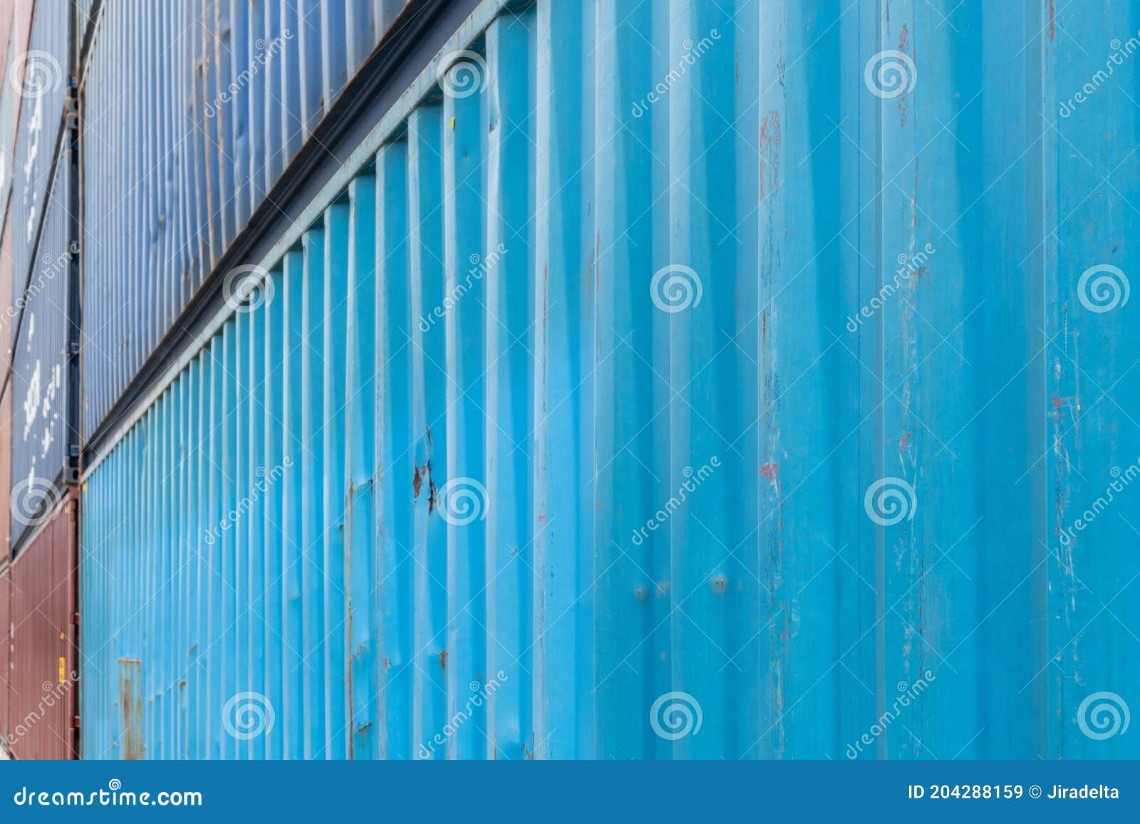 Old Blue Container Wall in Cargo Container Yard Stock Image - Image of ...