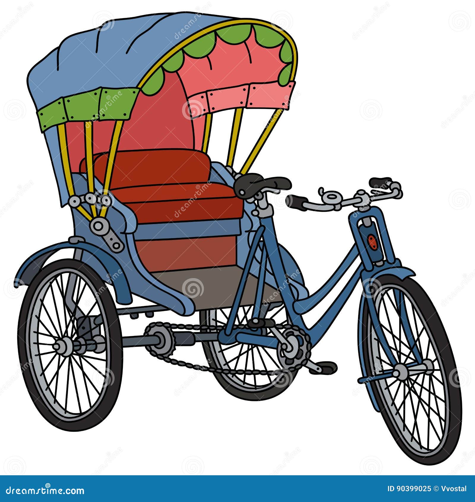 Old blue cycle rickshaw stock vector. Illustration of pedal - 90399025