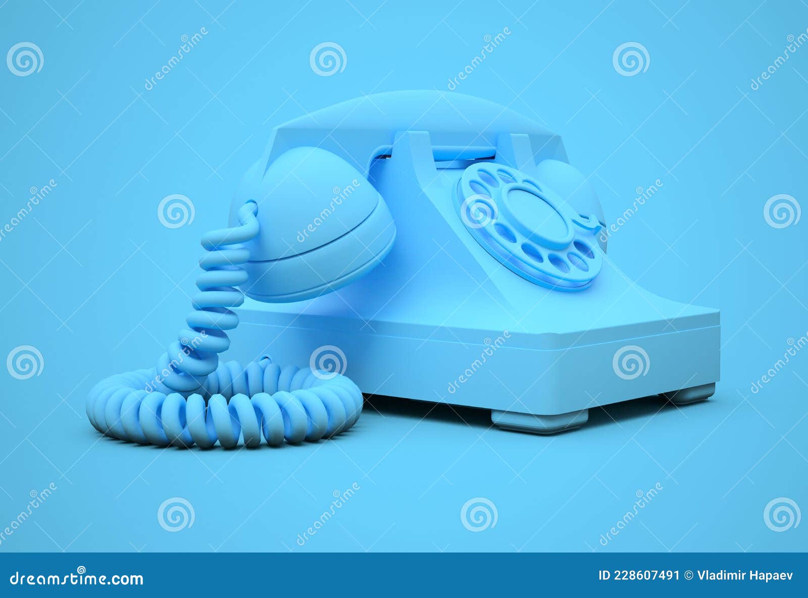 Old Blue Dial Telephone on a Blue Background. 3d Illustration. Stock ...