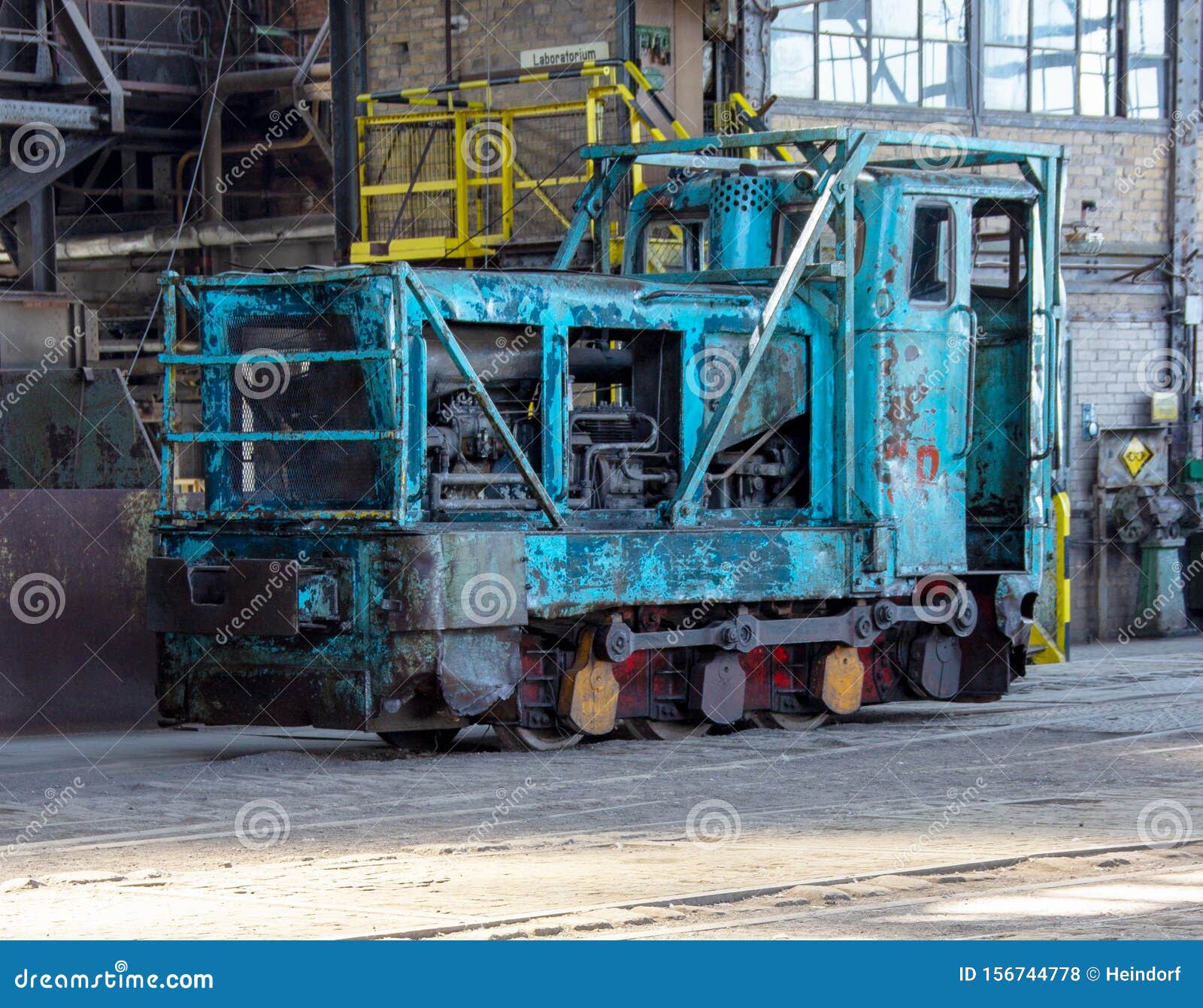 Old Blue Diesel Locomotive in a Workshop Stock Photo - Image of ...