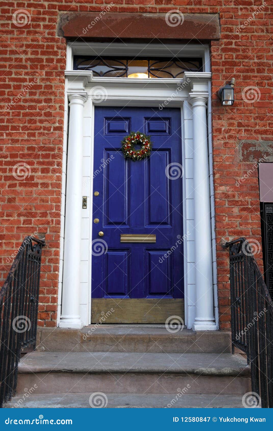 An old blue entrance door stock image. Image of brick - 12580847