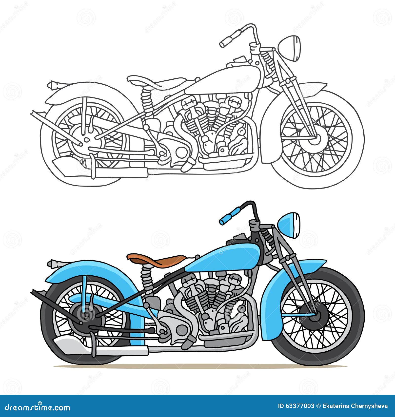 Old blue motorcycle. stock vector. Illustration of blue - 63377003