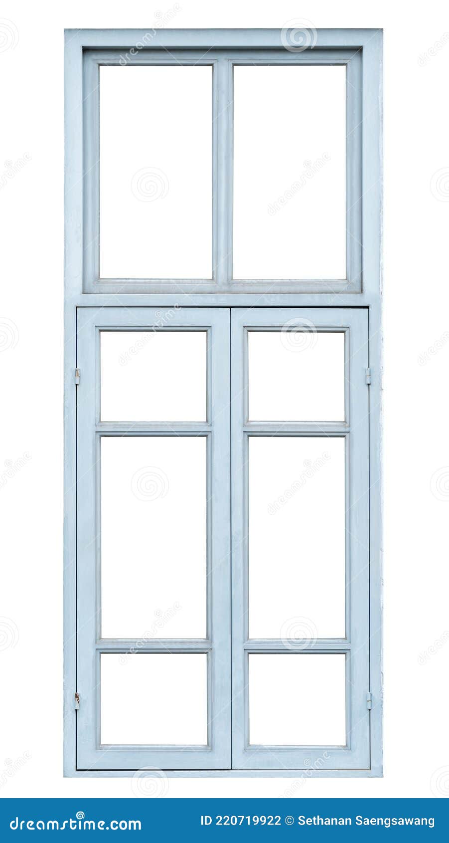 Old Blue Palace Window Isolated on White Background, Retro Style Double ...