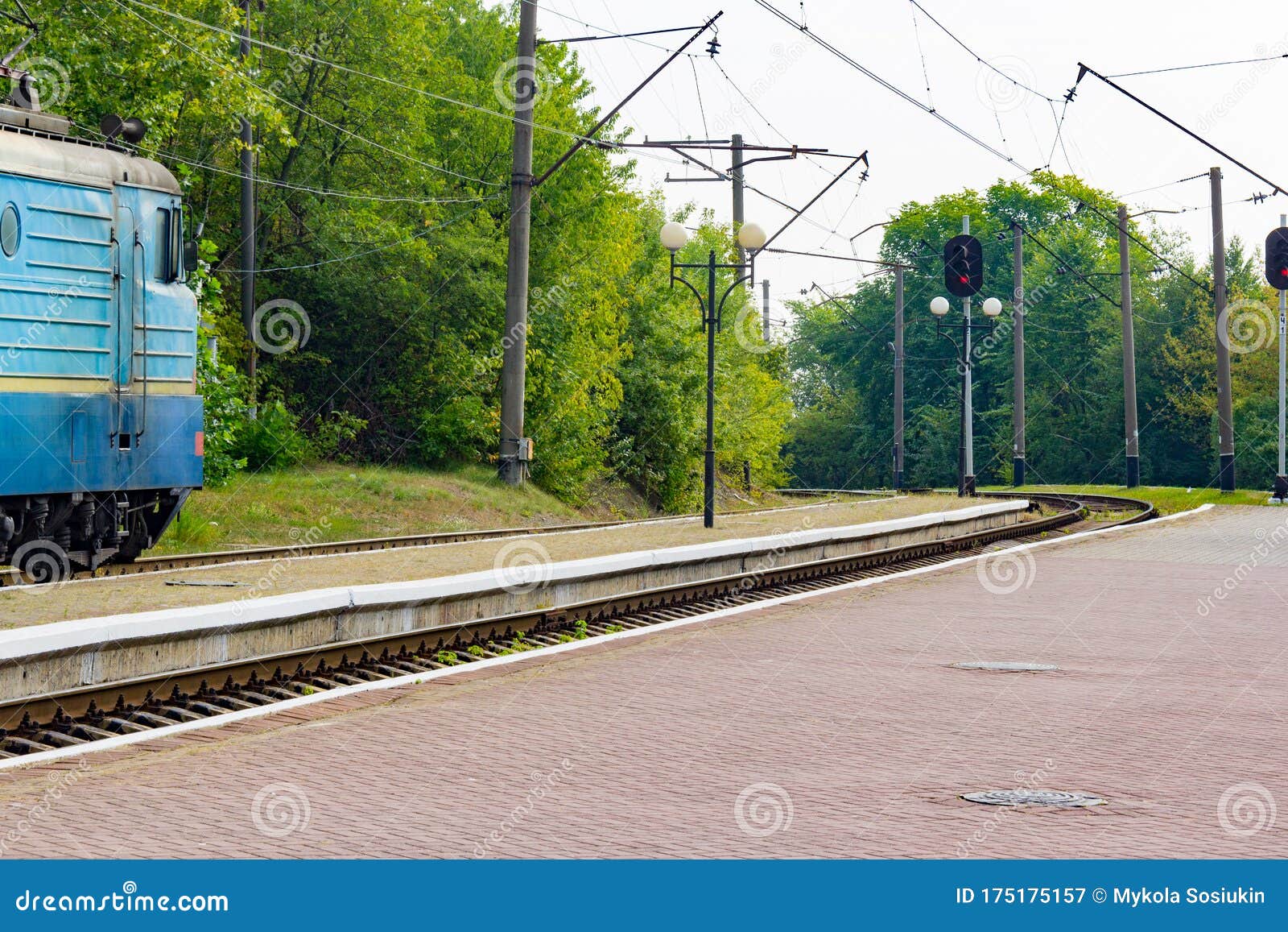 Old Blue Passenger Train at the Railway Station Stock Image - Image of ...