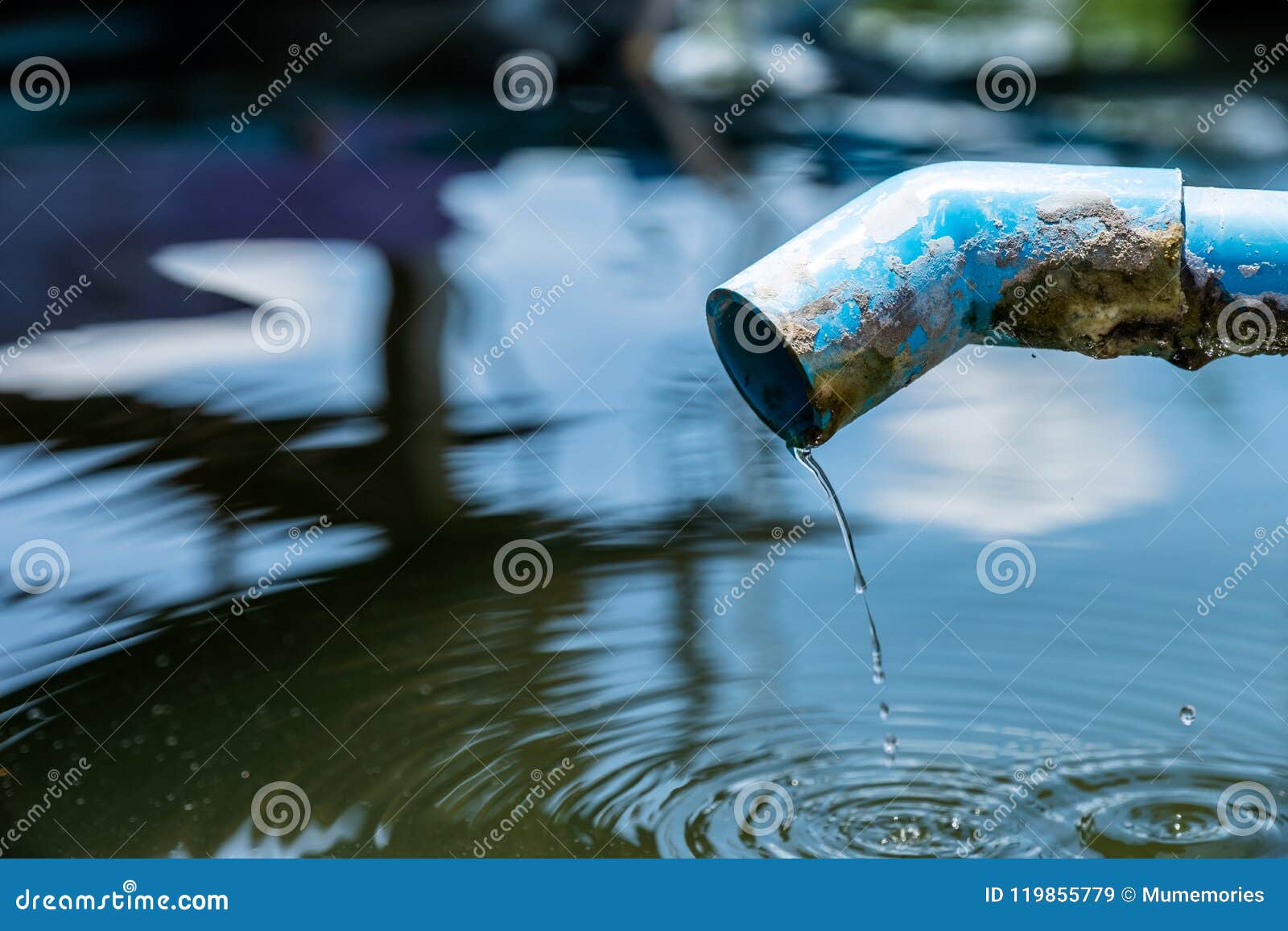 Blue Pipe a Water Drop in Pond with Ripple Stock Image - Image of ...