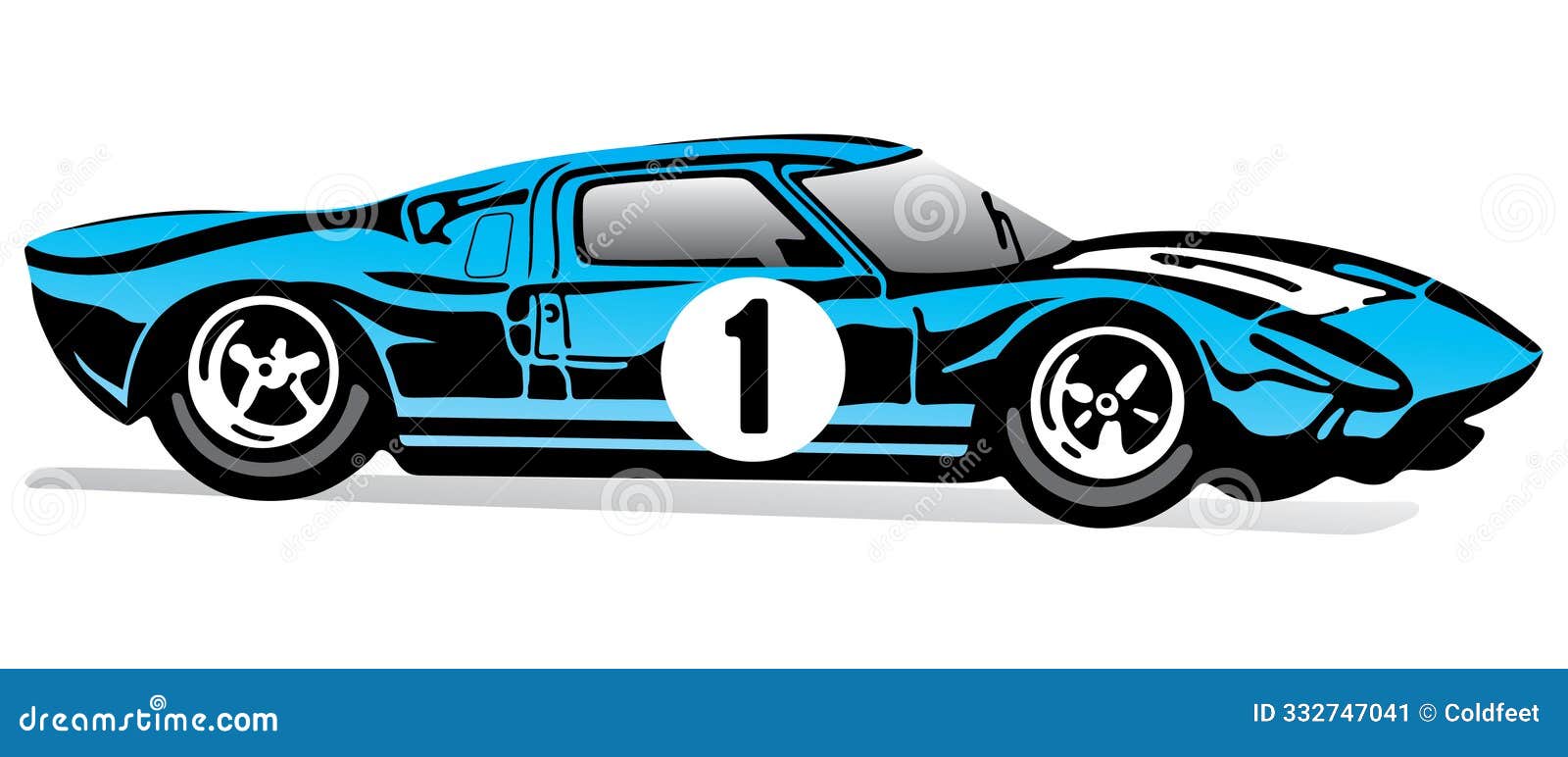 A Old Blue Race Car with Number One Stock Illustration - Illustration ...