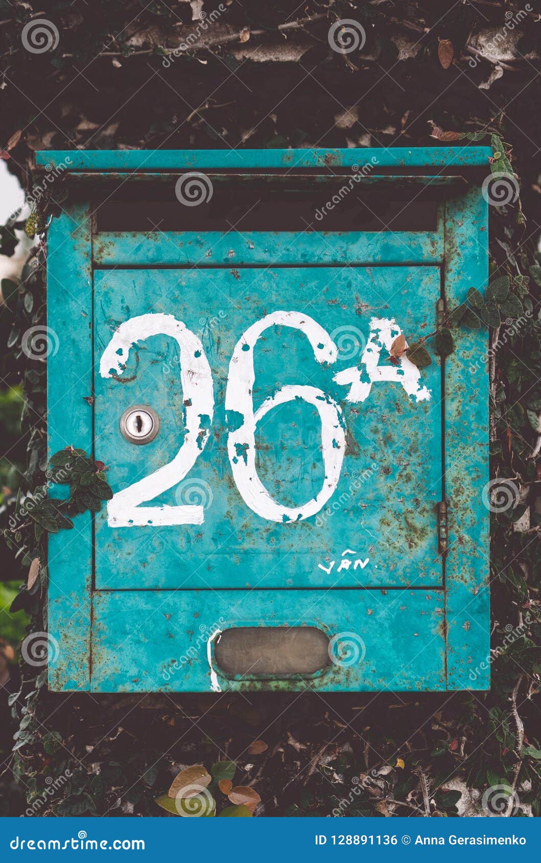 Old Blue and Rusty Mailbox stock photo. Image of nature - 128891136