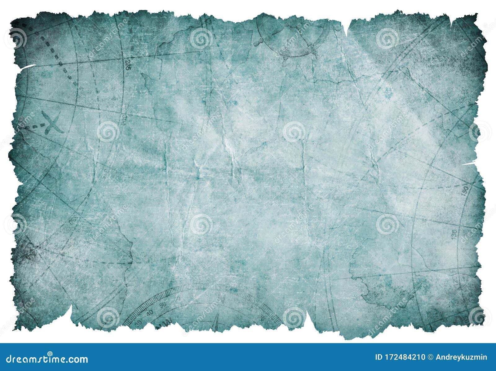 Old Blue Torn Blank Treasure Map Isolated Stock Photo - Image of grungy ...