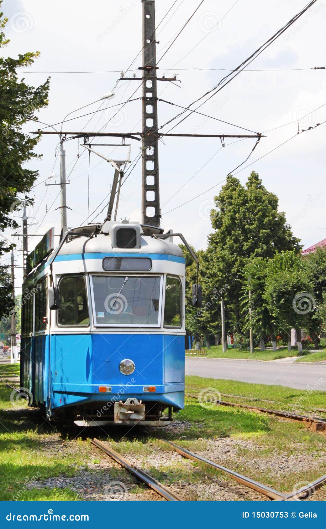 Old blue tram stock image. Image of metal, transportation - 15030753