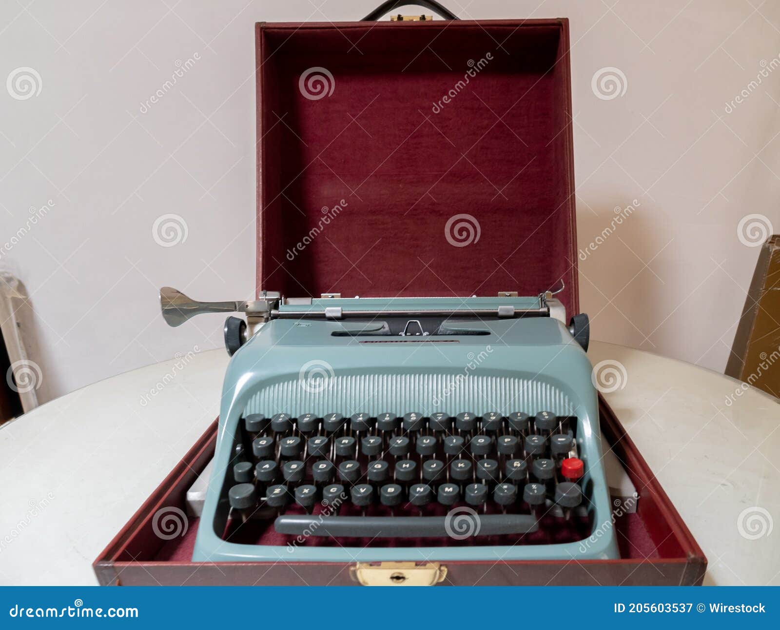 Old Blue Typing Machine in a Red Box Stock Image - Image of book ...