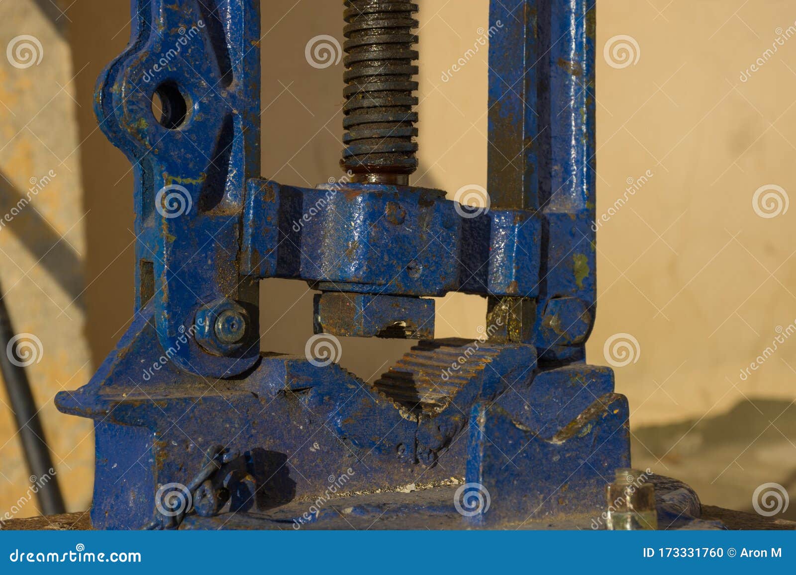 Old Blue Vise on a Workbench Outside Stock Photo - Image of maintenance ...
