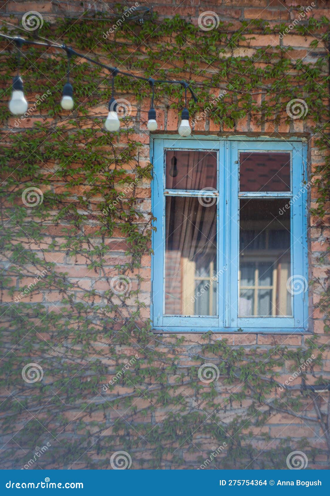 Old Blue Window and Red Brick Wall Stock Photo - Image of detail ...