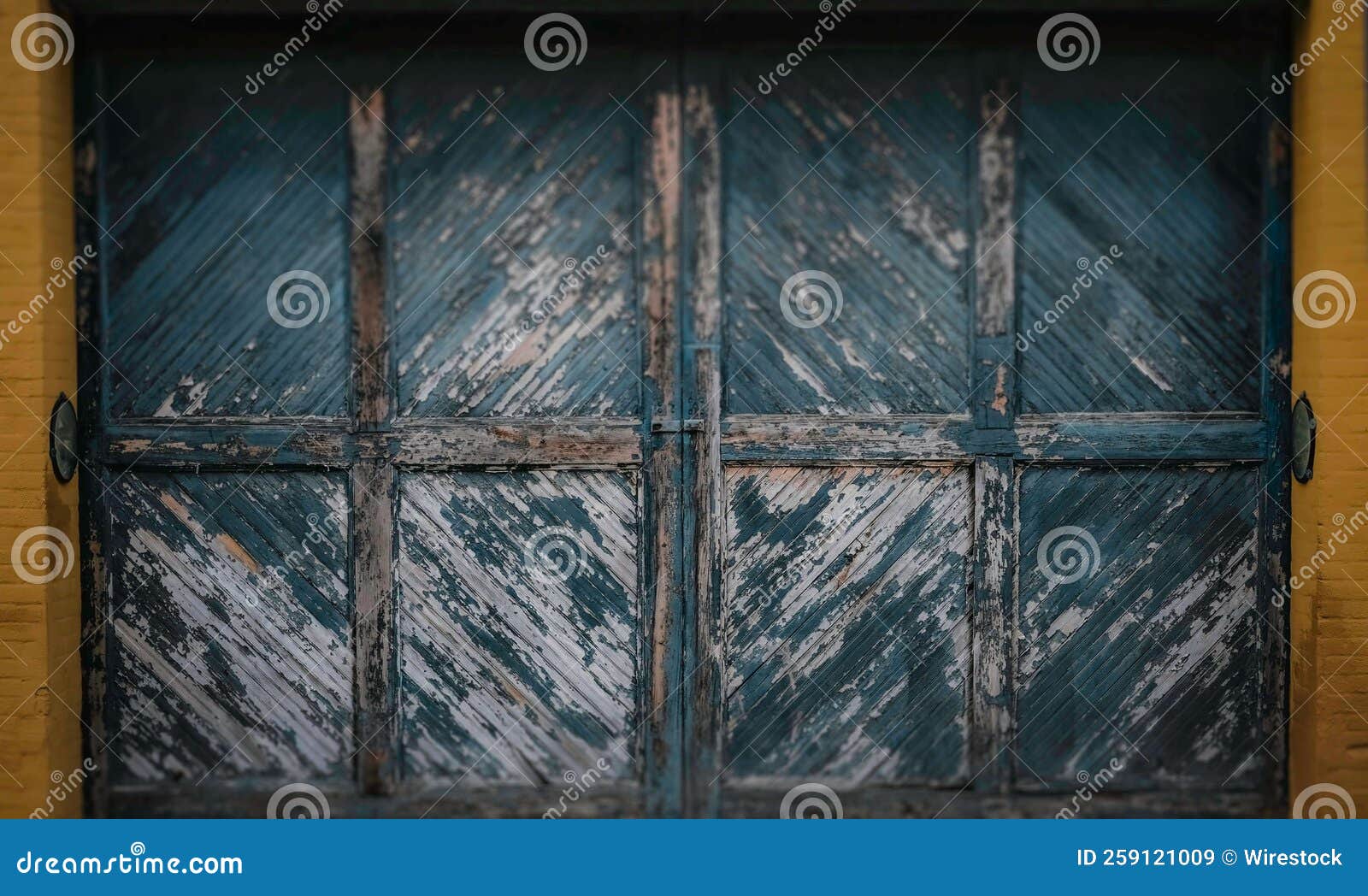 Old Blue Wooden Gate Inside a Yellow Brick Frame Stock Image - Image of ...