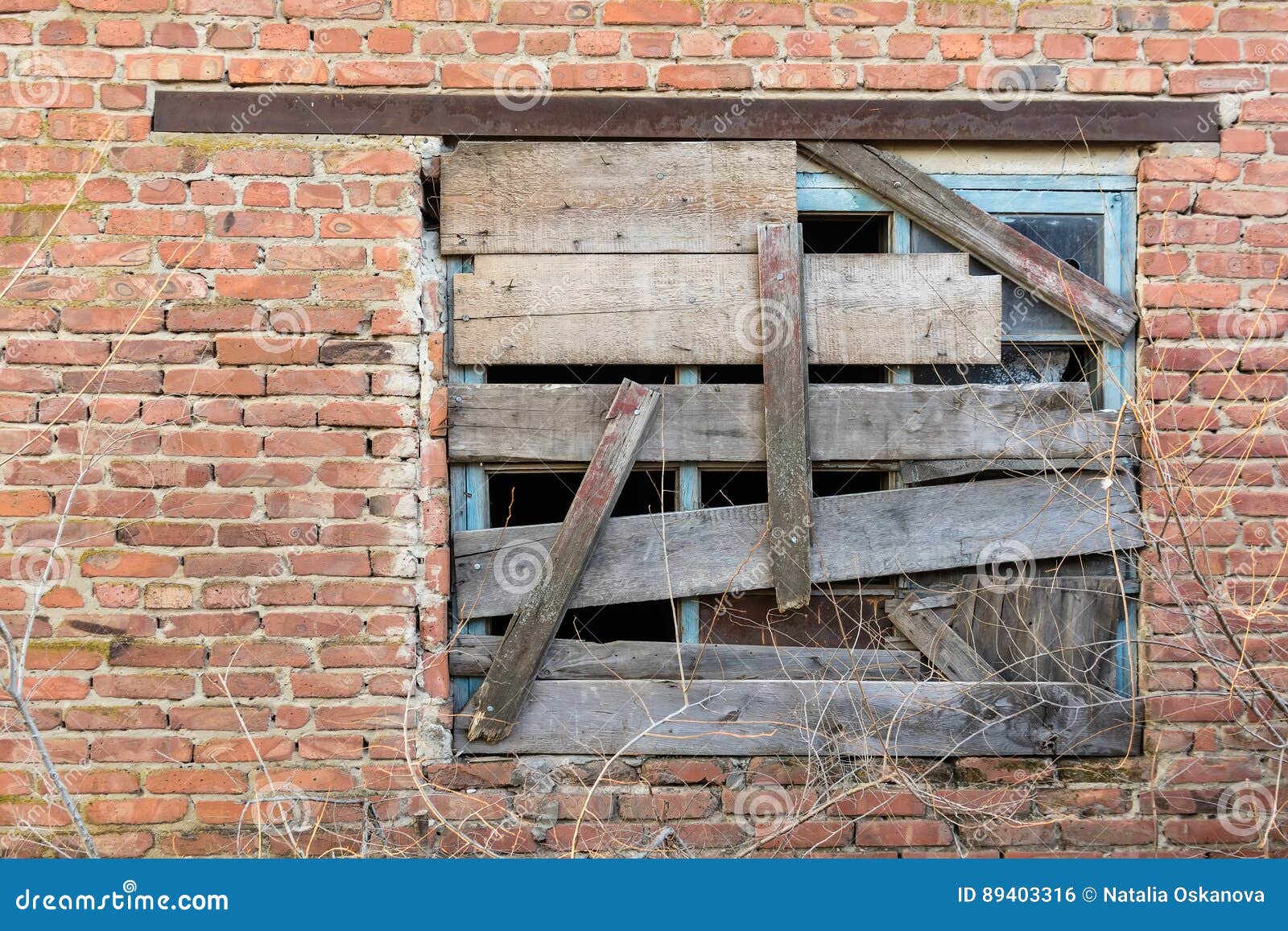 Old Boarded-up Window on Brick Wall Stock Photo - Image of background ...