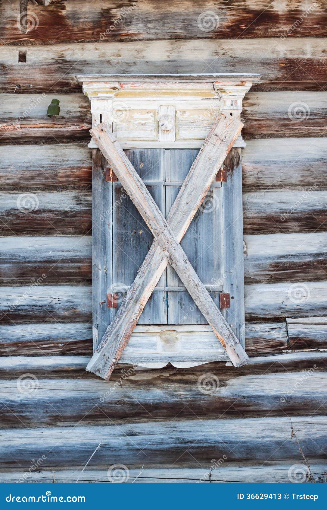 Boarded Up Window. Facade Of A Wooden Abandoned Residential Building ...