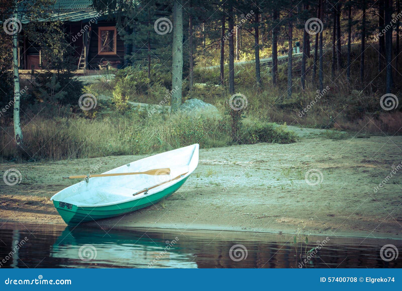 Old Boat on Beach, Lake, Forest, Finland Stock Photo - Image of small ...