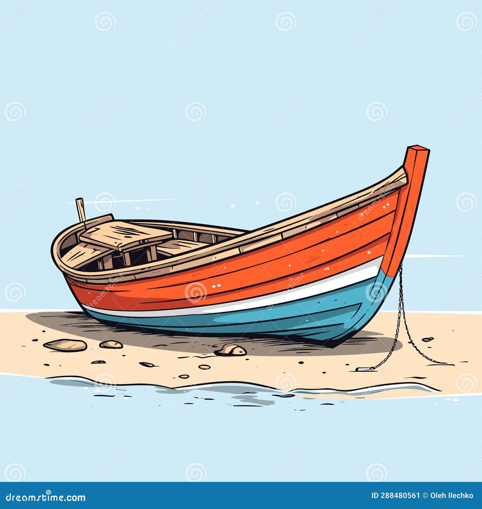 Old Boat on Beach Vector Flat Minimalistic Isolated Illustration Stock ...