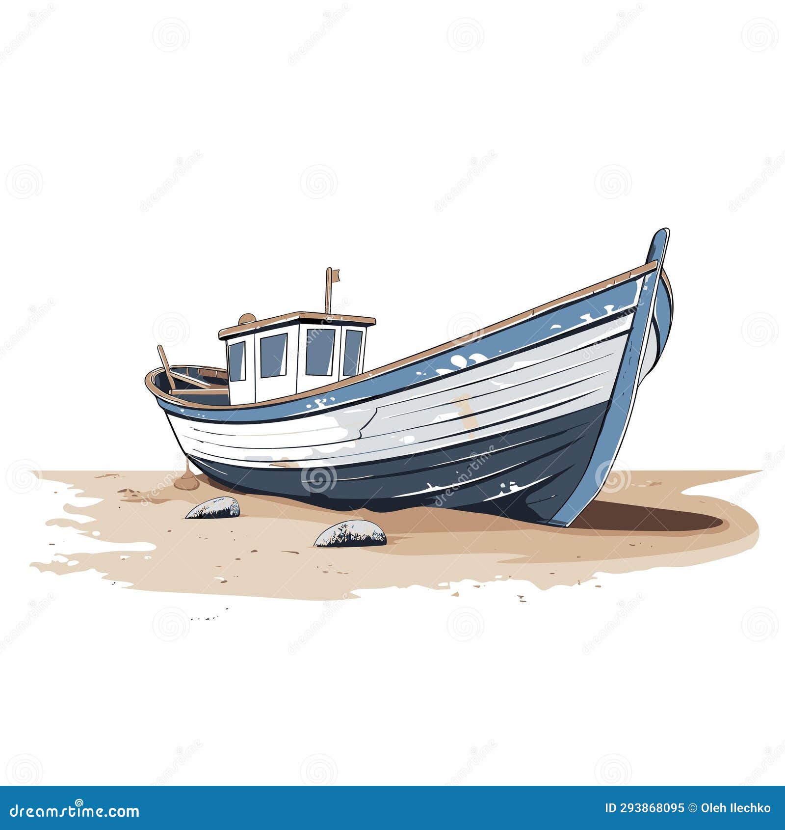 Old Boat on Beach Vector Flat Minimalistic Isolated Illustration Stock ...