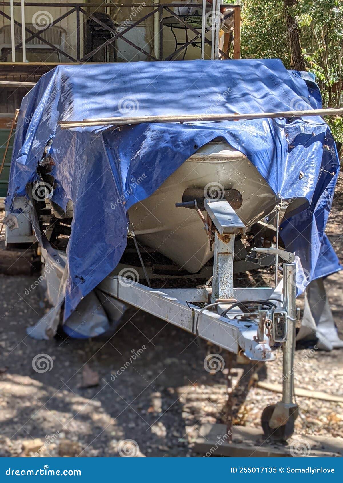 Old Boat Covered with Blue Tarp Stock Image - Image of fishing, vehicle ...