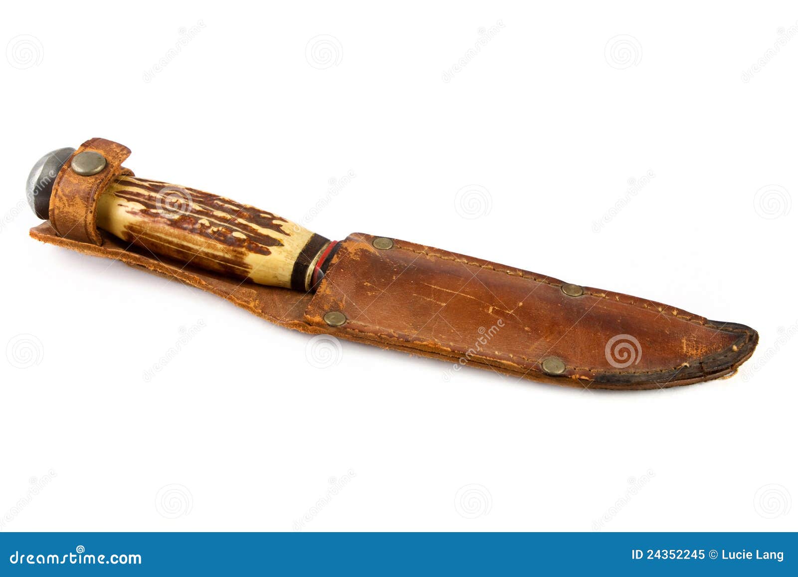 Old Bone Hunting Knife in a Leather Sheath Stock Image - Image of ...