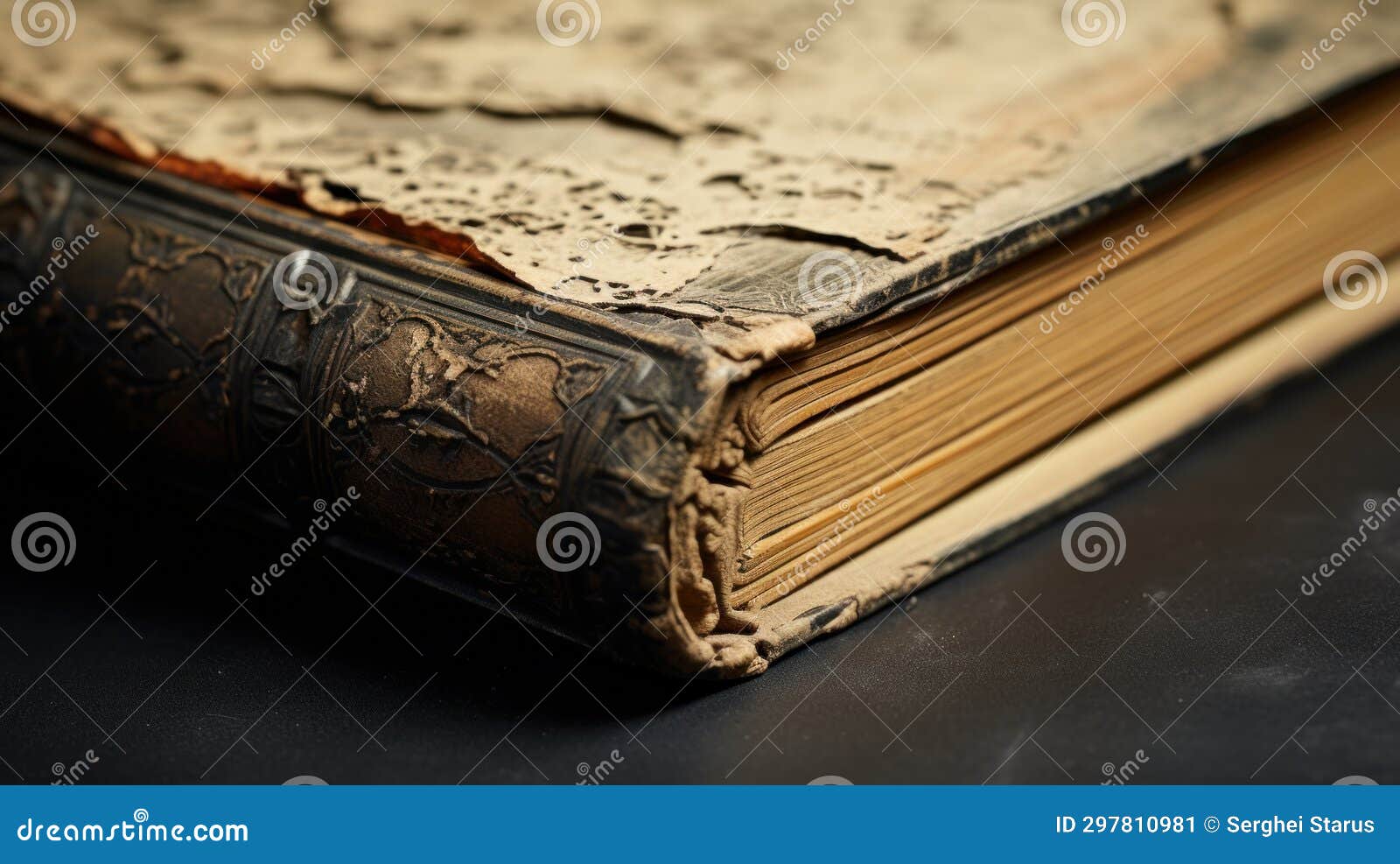 An Old Book with a Cracked Cover, AI Stock Illustration - Illustration ...