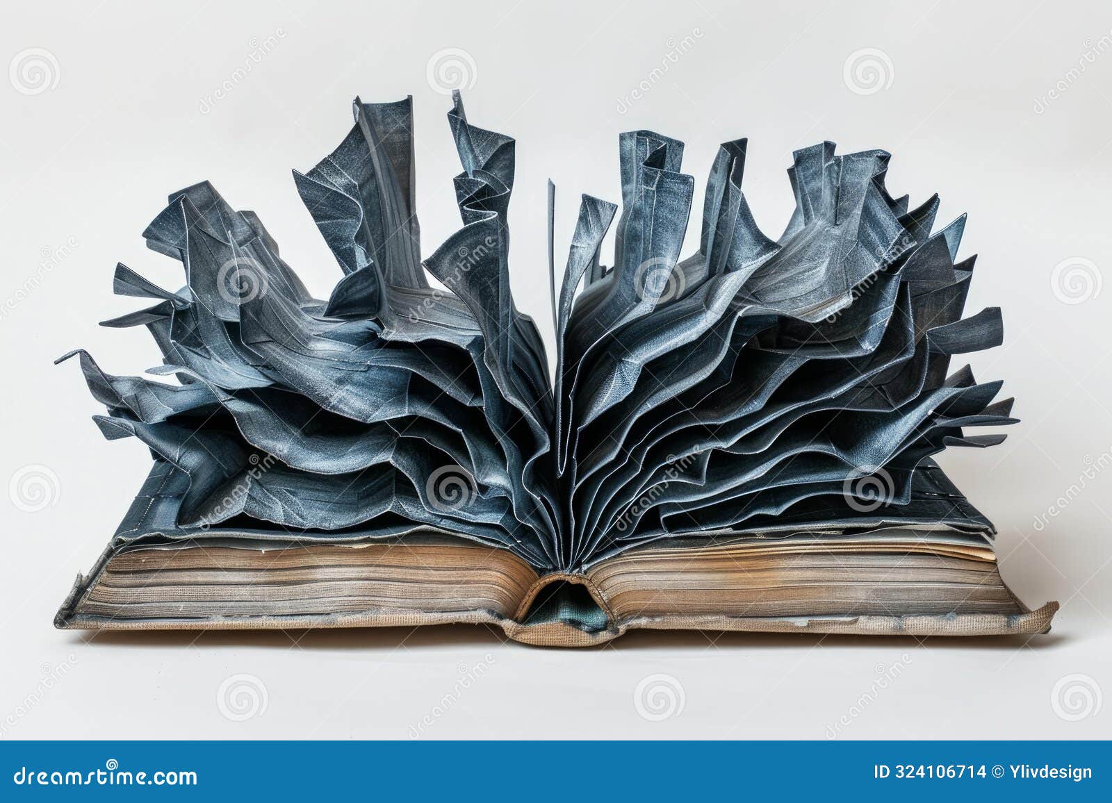 Old Book Exploding with Folded Blue Paper Extending Upwards Stock ...