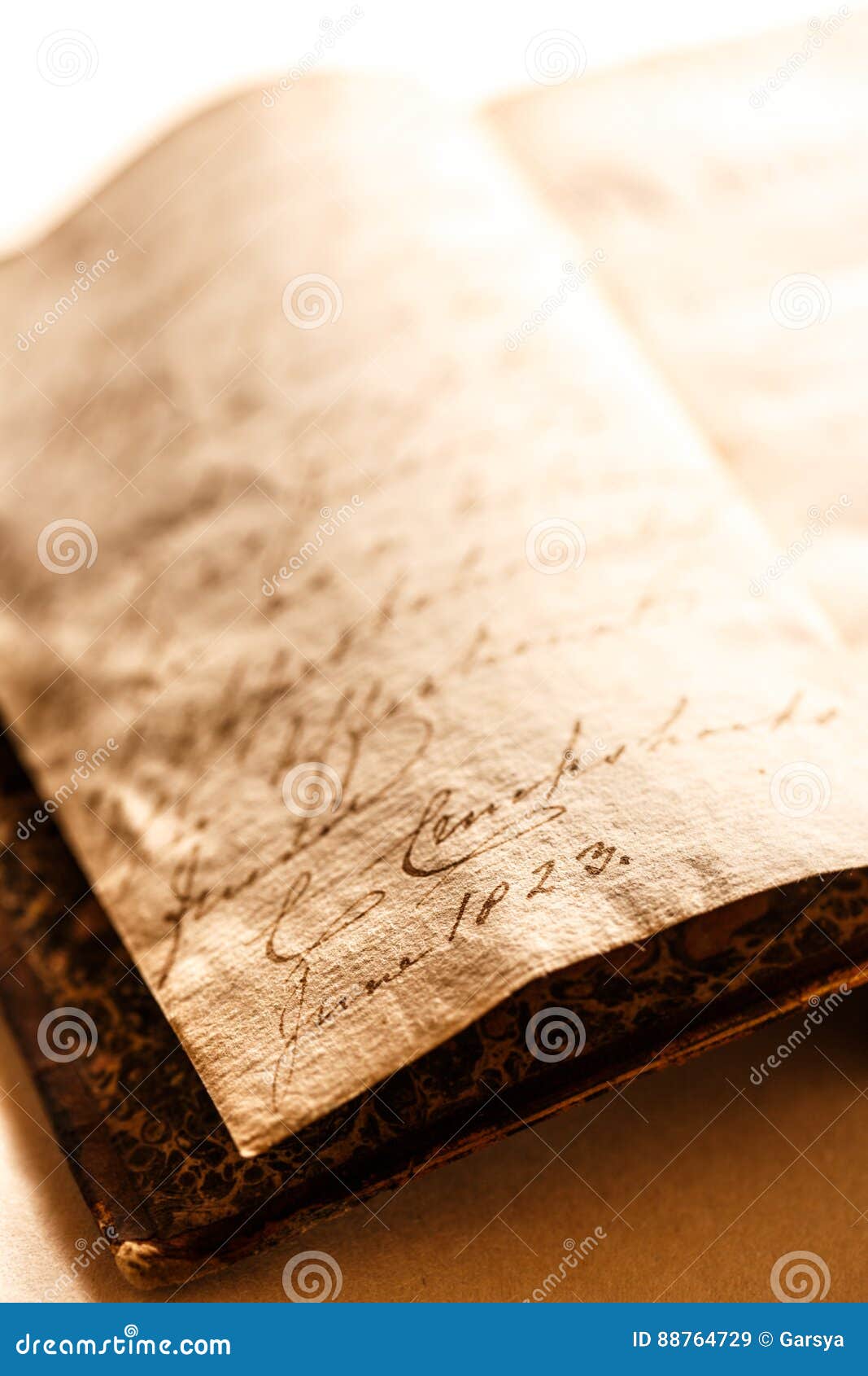 Old Book with Handwriting Text Stock Image - Image of antique, story ...