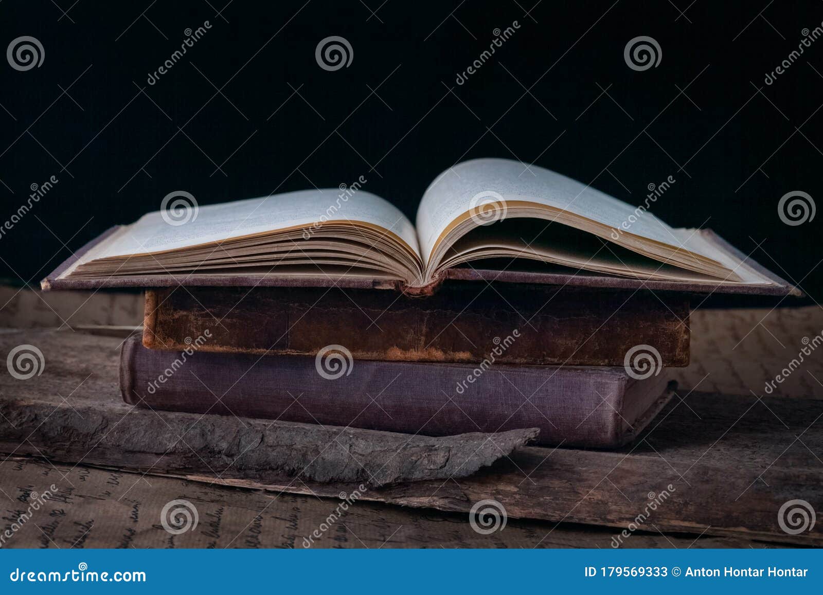 Old Book Open on a Wooden Table Stock Image - Image of group, concept ...