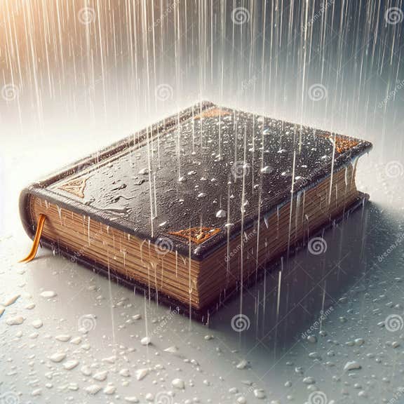 An old book in the rain. stock photo. Image of reflective - 347801604