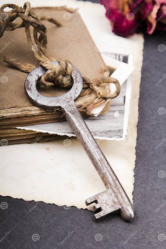 Old Book, Rusty Key and Empty Photograph Stock Photo - Image of paper ...