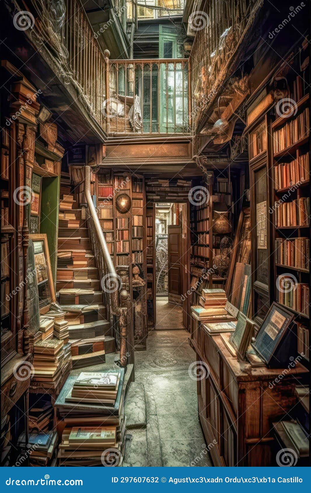 Old Book Store. Library with Mountains of Books. Stock Photo - Image of ...