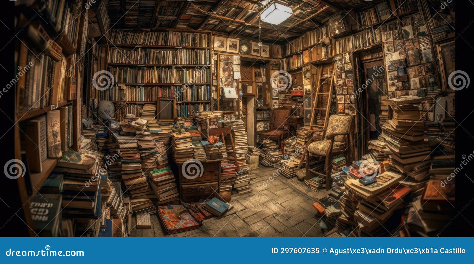 Old Book Store. Library with Mountains of Books. Stock Image - Image of ...