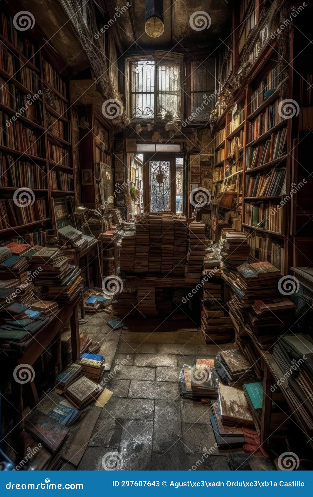 Old Book Store. Library with Mountains of Books. Stock Image - Image of ...