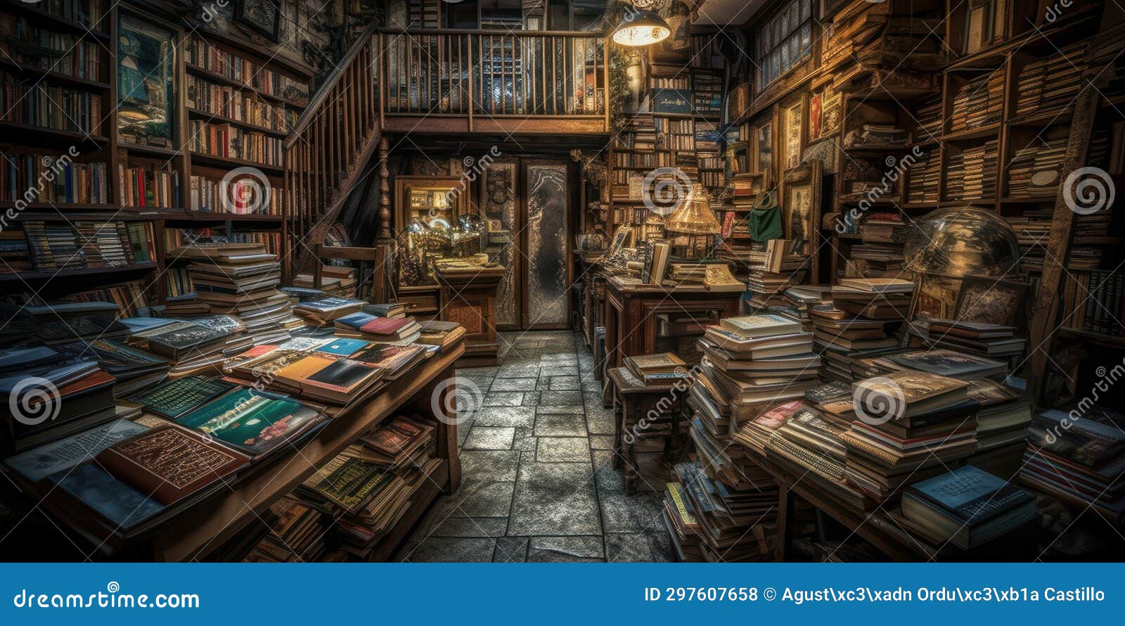 Old Book Store. Library with Mountains of Books. Stock Photo - Image of ...
