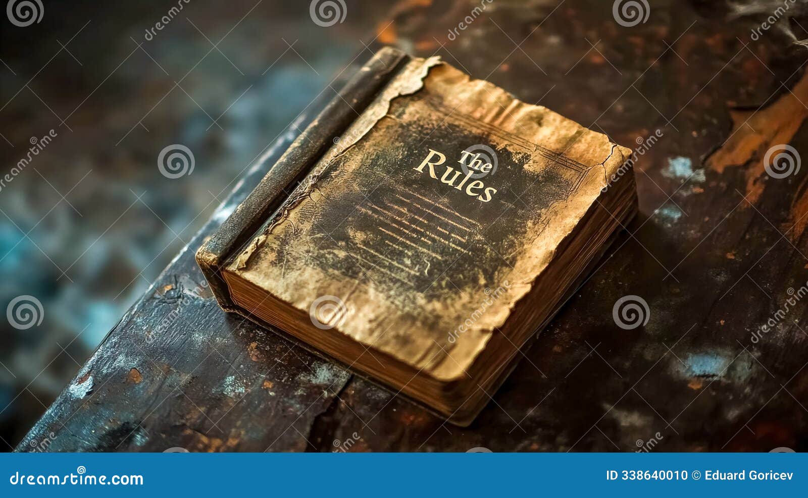 Old Book Titled the Rules Resting on a Worn Wooden Surface Stock Photo ...