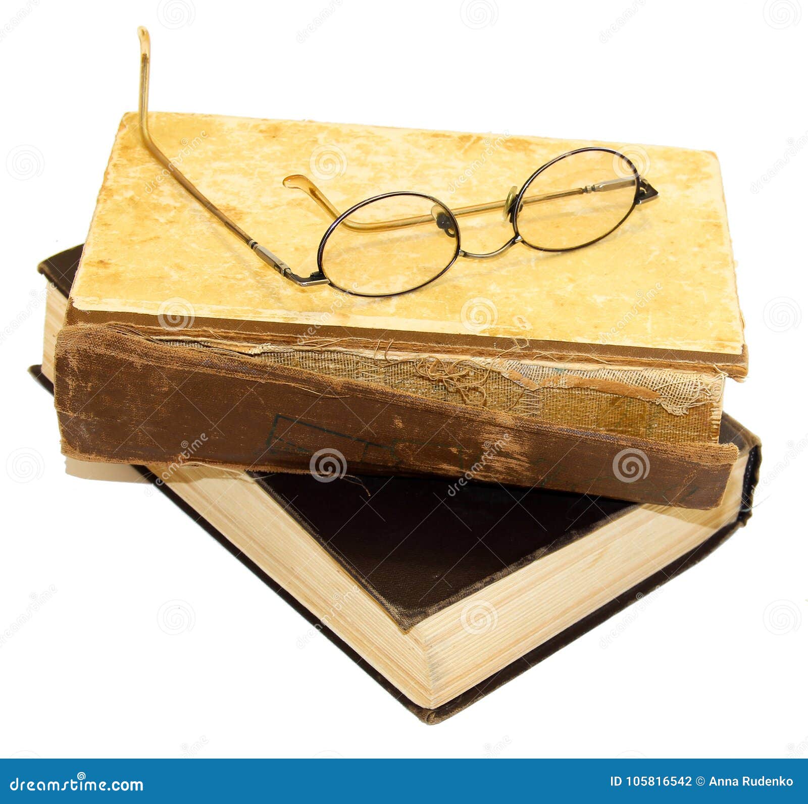 On an Old Book with a Torn Binding and a Broken Spine are Glasses Stock ...
