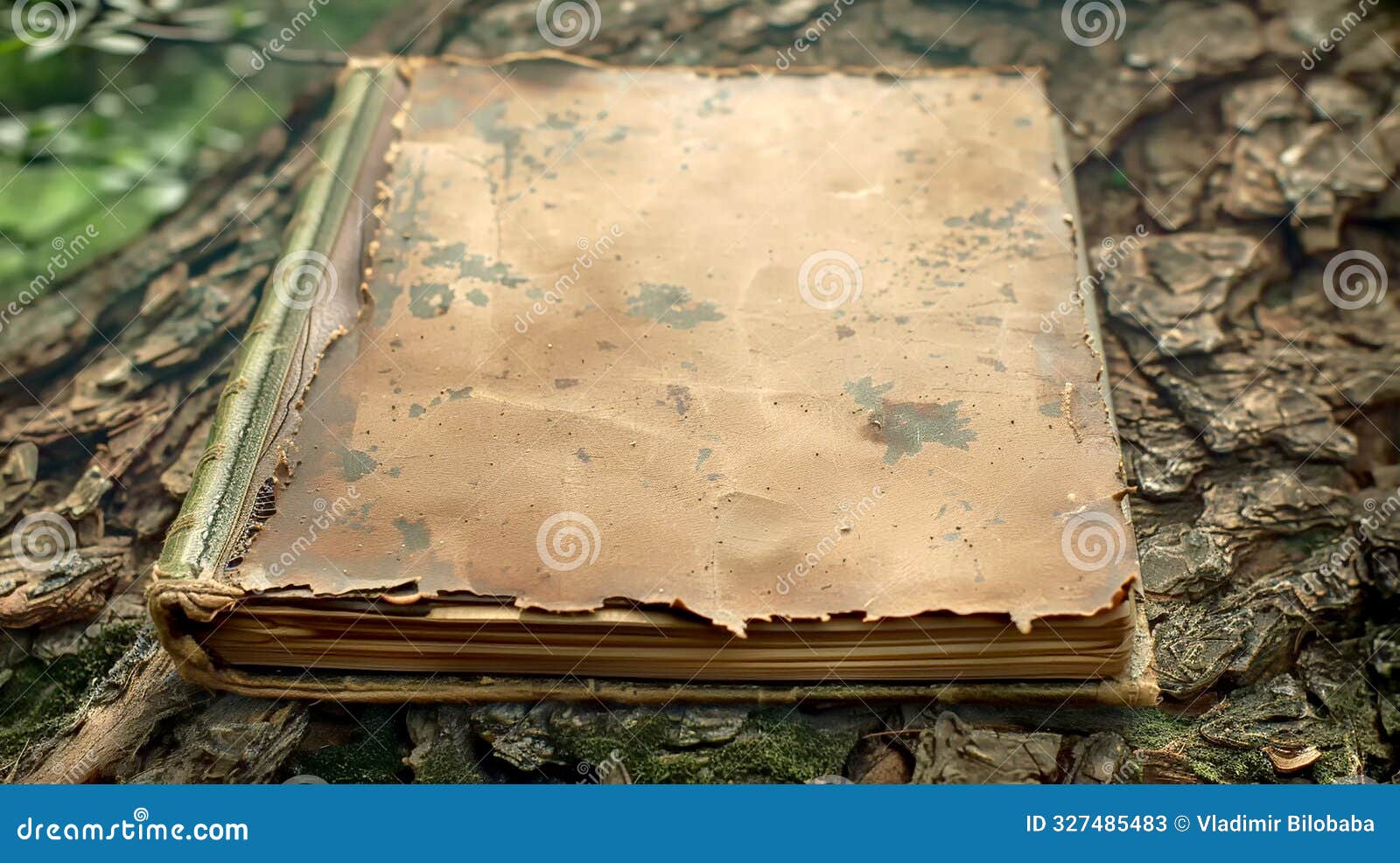 Old book on tree bark stock illustration. Illustration of woodland ...