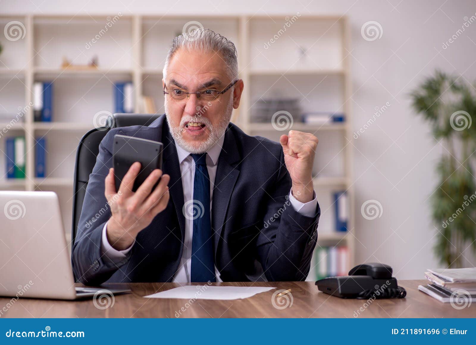 Old Male Bookkeeper Sitting in the Office Stock Photo - Image of ...