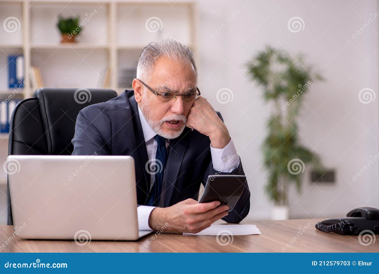 Old Male Bookkeeper Sitting in the Office Stock Image - Image of ...