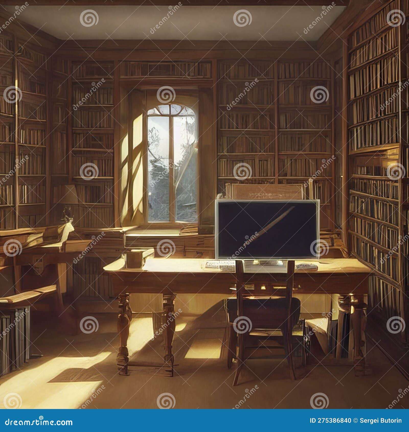 Old Books in the Empty Library Stock Illustration - Illustration of ...