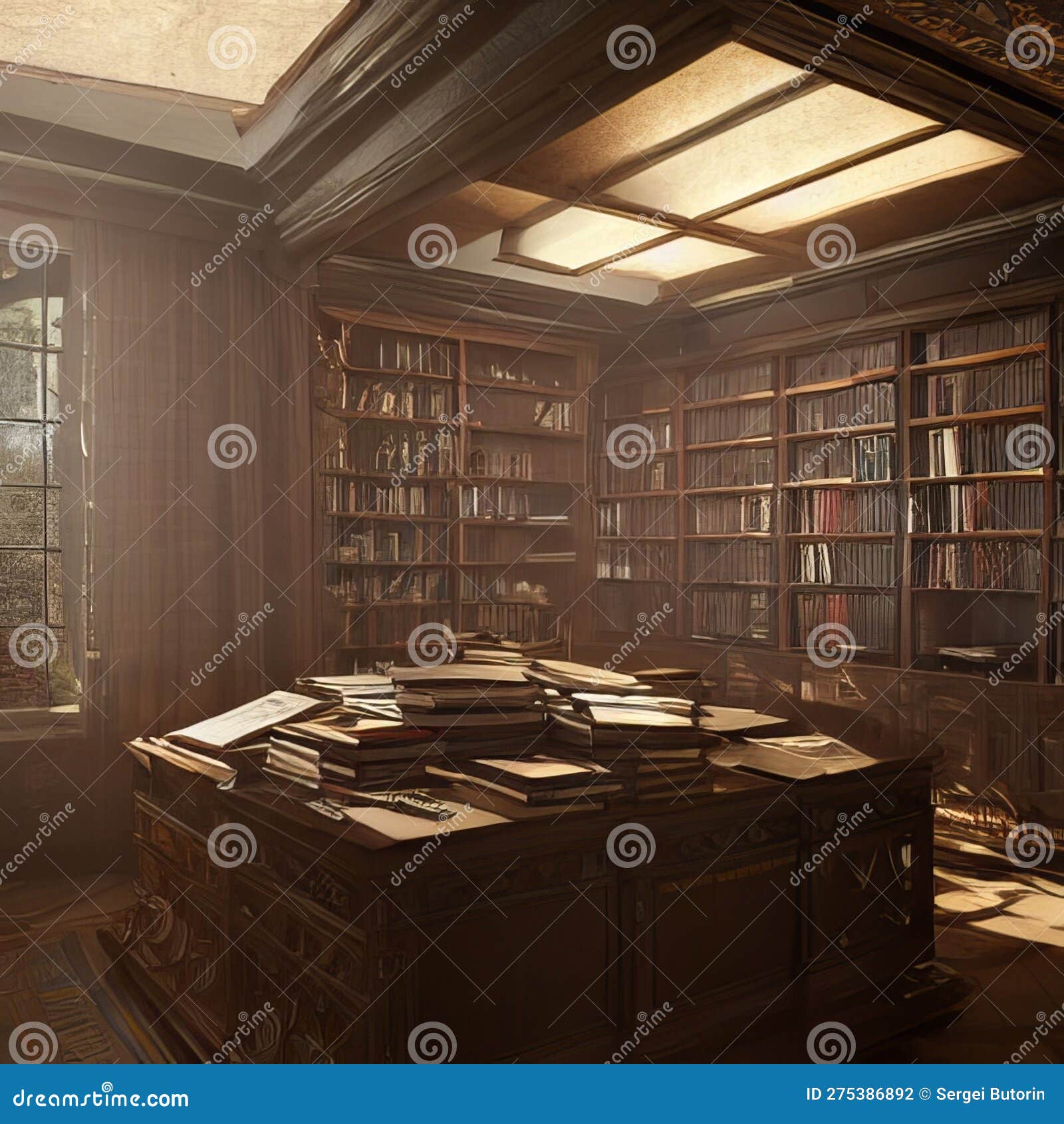 Old Books in the Empty Library Stock Illustration - Illustration of ...