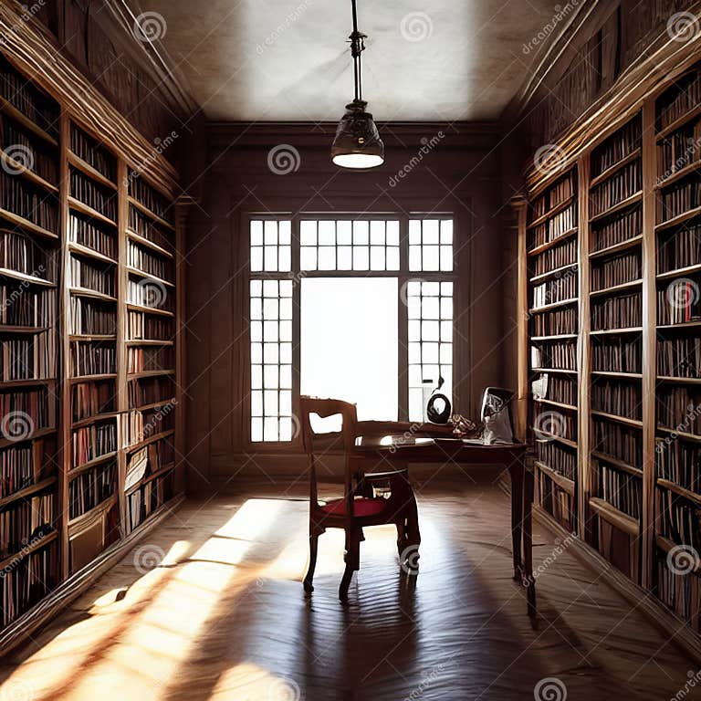 Old Books in the Empty Library Stock Illustration - Illustration of ...