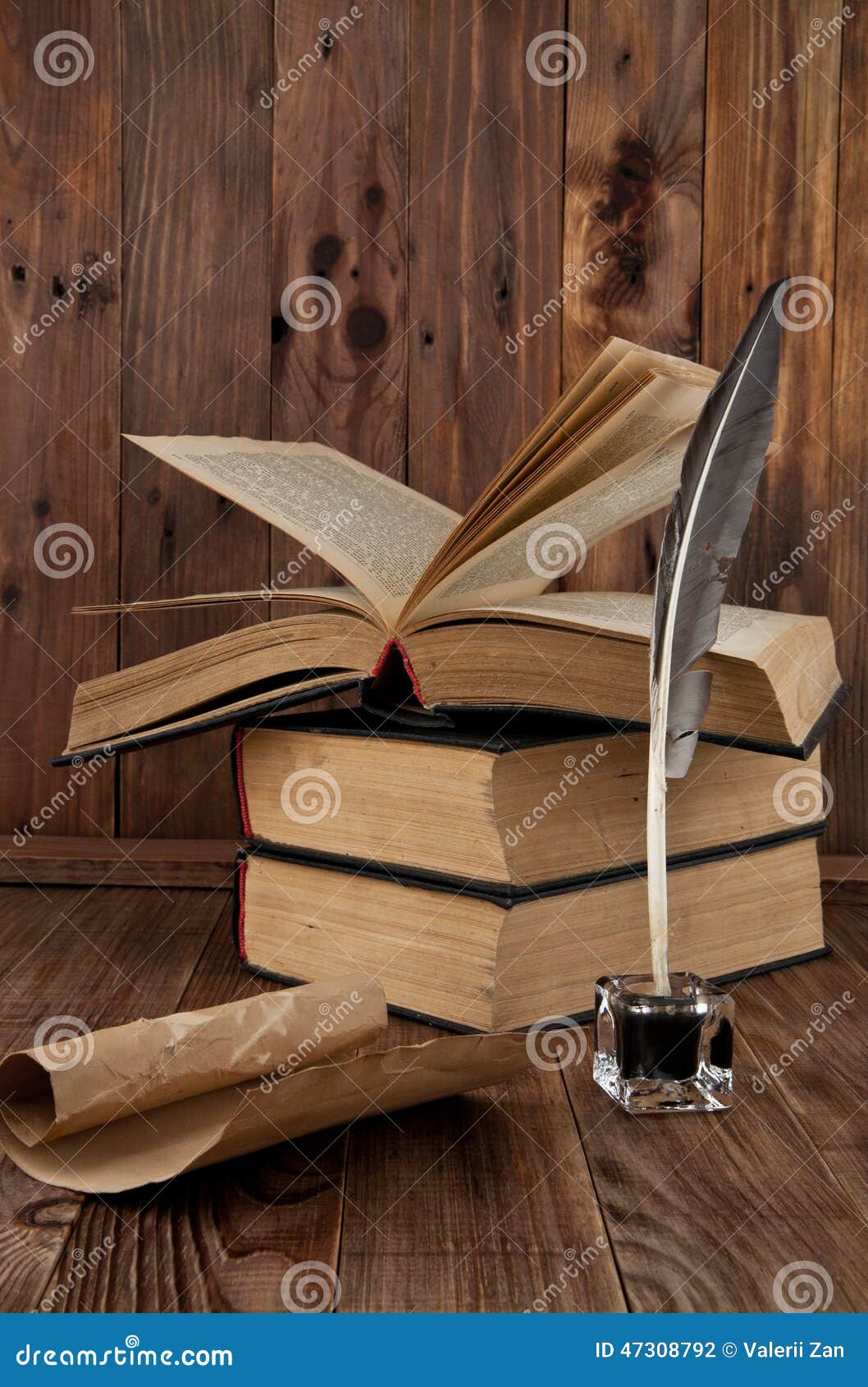 Old books and pen stock photo. Image of inkwell, feather - 47308792