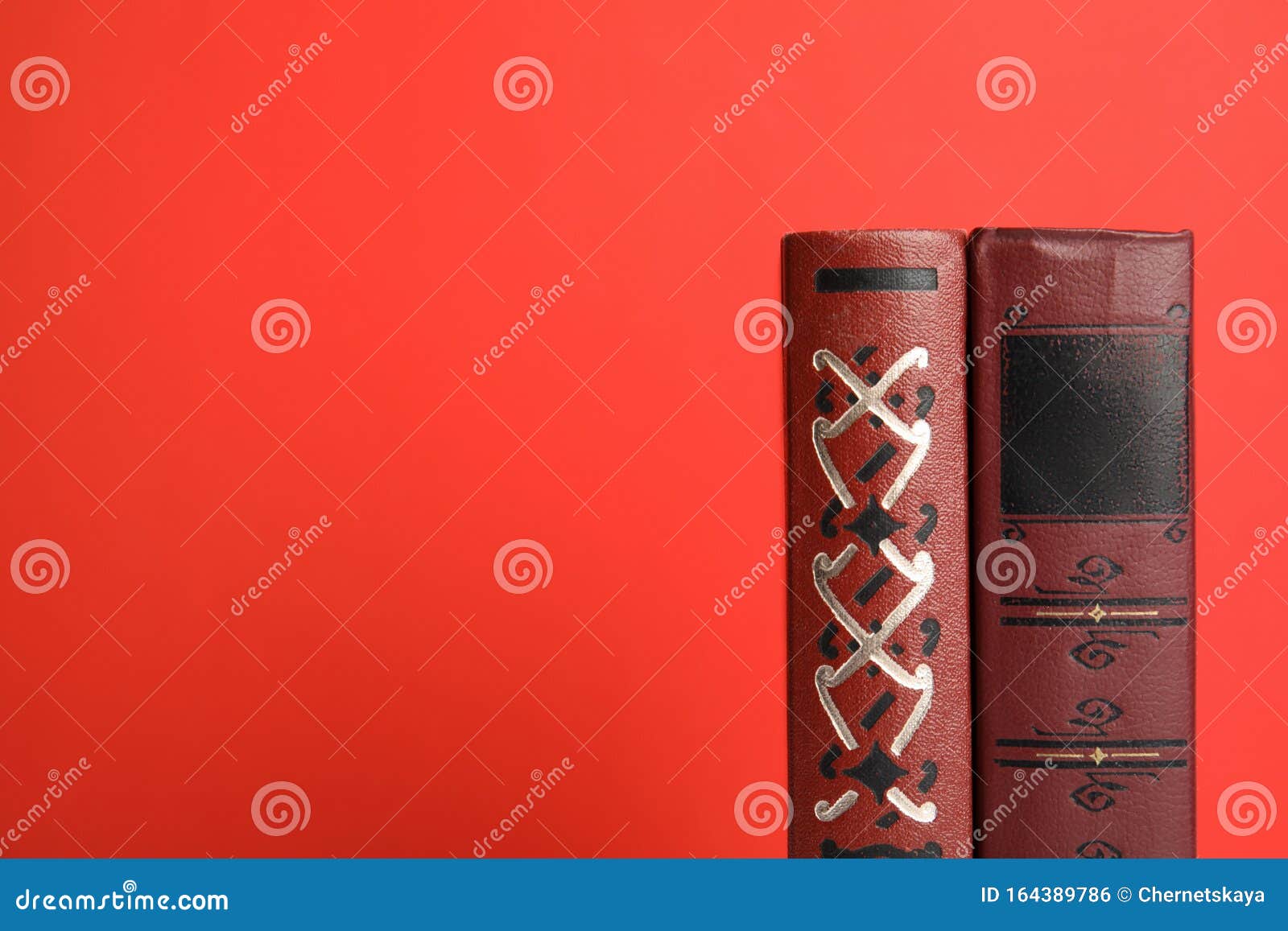 Old Books on Red Background, Space for Text Stock Photo - Image of ...