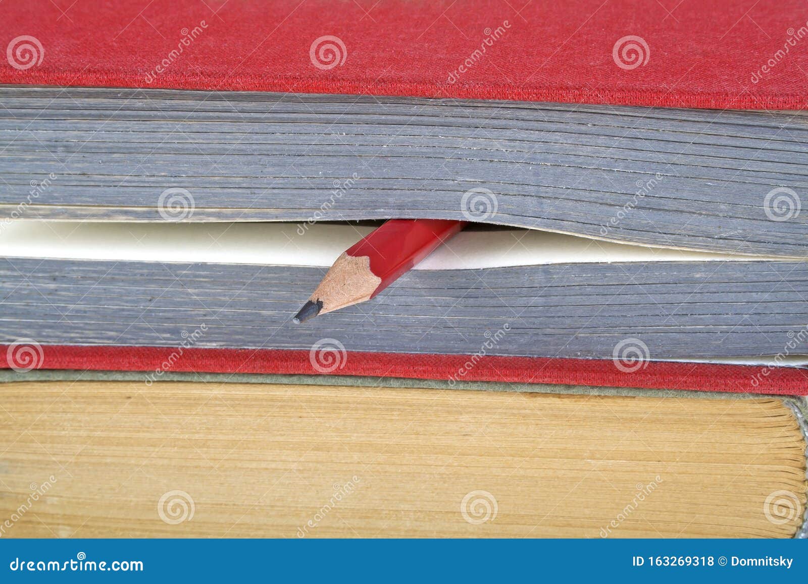 Old Books with Small Red Pencil Stock Photo - Image of books ...