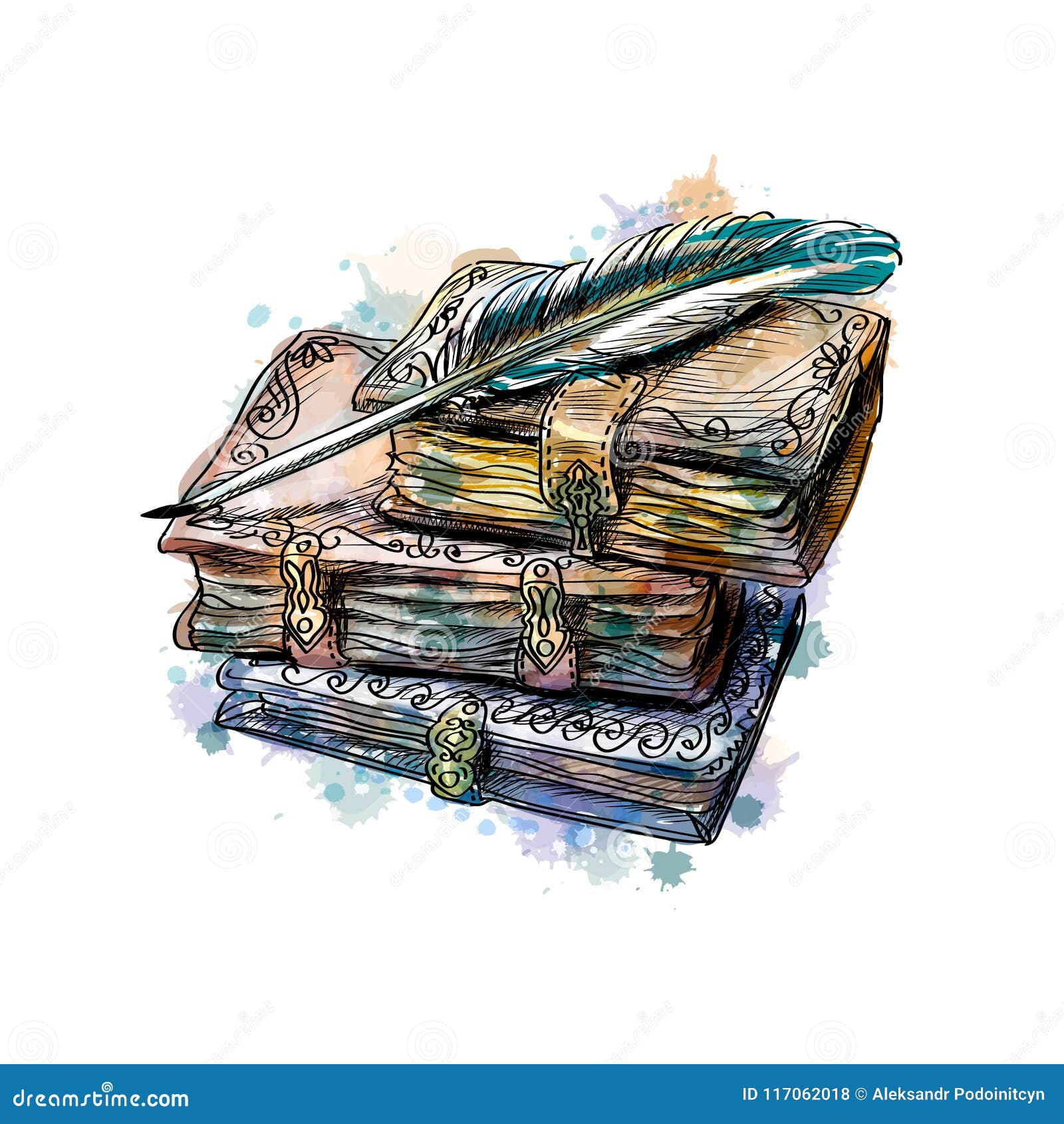 Old books stack and pen stock vector. Illustration of icon - 117062018