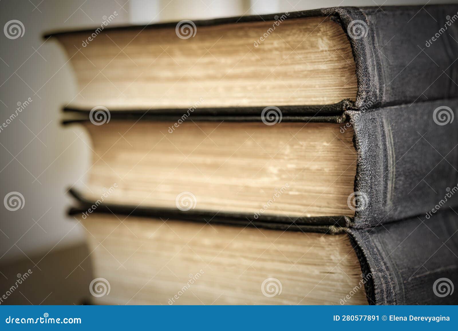 Old Books are Stacked Close-up, Binding Black Covers, Selective Focus ...