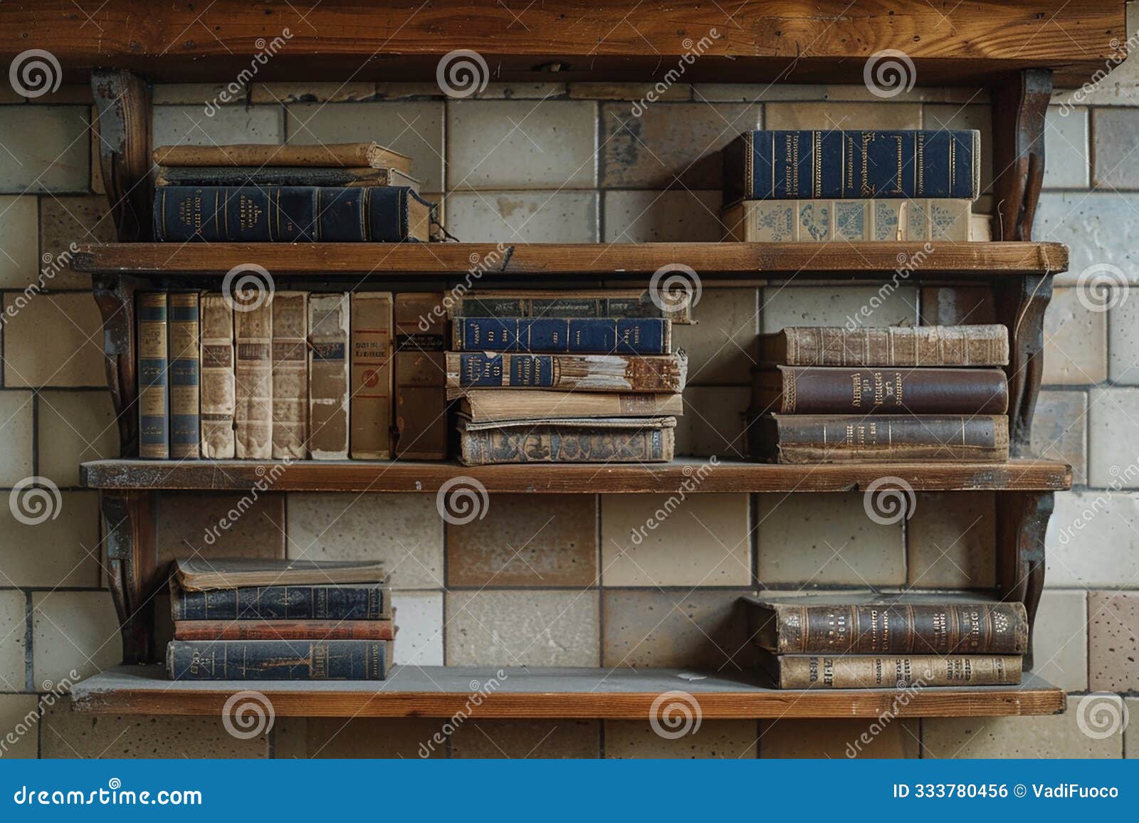 Old Books Standing On A Bookshelf In A Museum Or Library. Background ...